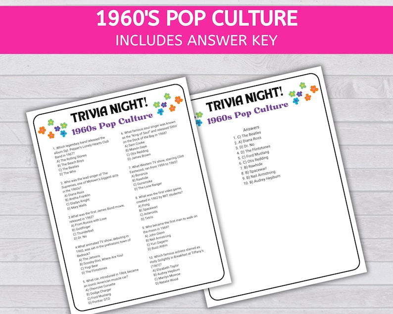 Trivia by Decade, Pop Culture Trivia, Pub Trivia, Printable PDF - Etsy