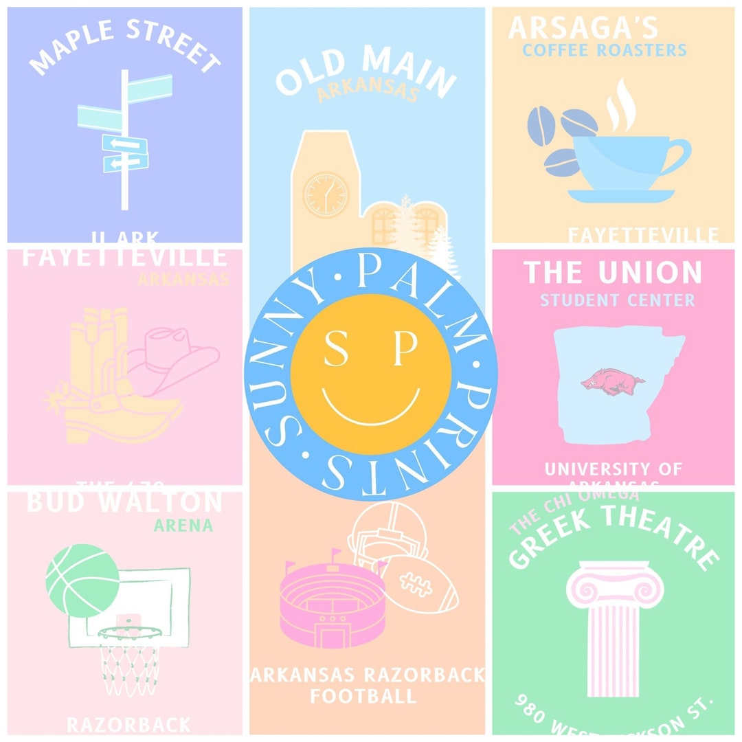 University of Arkansas Prints, Set of 8 - Etsy