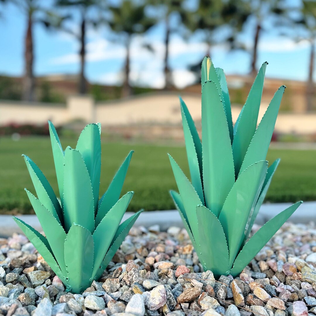 Handmade Turquoise Metal Agave | Garden Decor | Outdoor Fake Plant ...