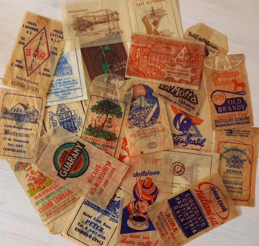 20 VINTAGE Sugar Bags Sugar Packet Old Sugar BAGS Ephemera Mini ...