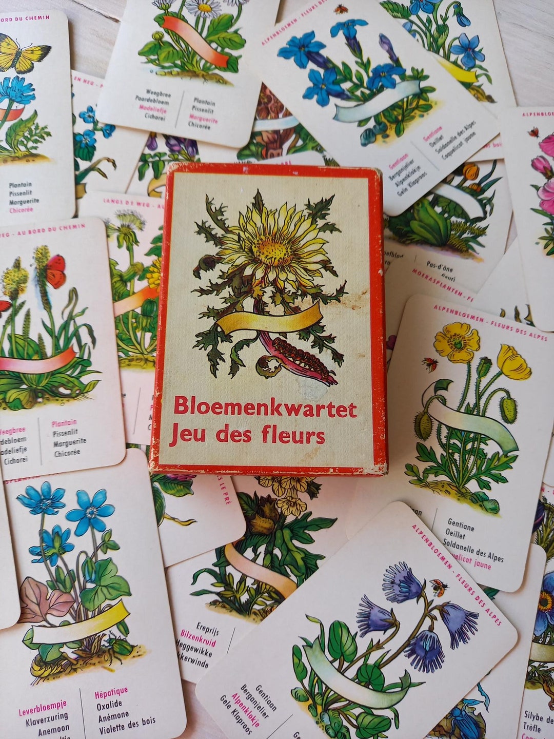 FLOWER Vintage Card Playing Cards Game Cards Go Fish Game DRAWN Flowers ...