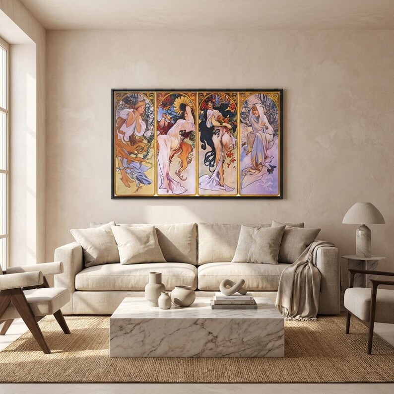 Alphonse Mucha Four Seasons Art Nouveau Canvas Print: Vintage Wall ...