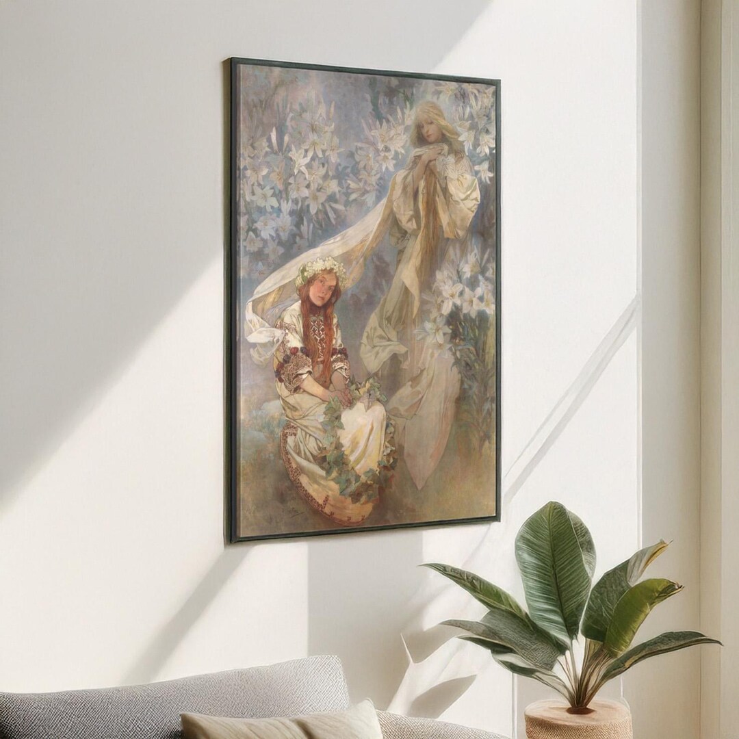 Alphonse Mucha Madonna of the Lilies Canvas Print, Art Nouveau Poster ...