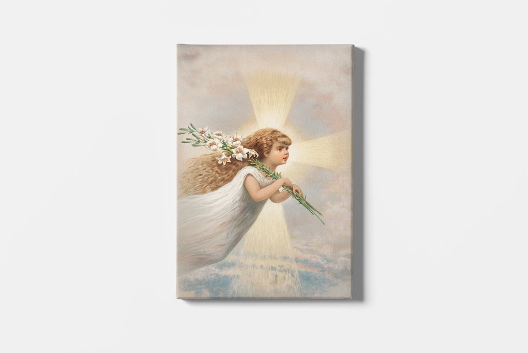 An Angel in the Sky Holding Lilies on Her Shoulders Canvas/poster Wall ...