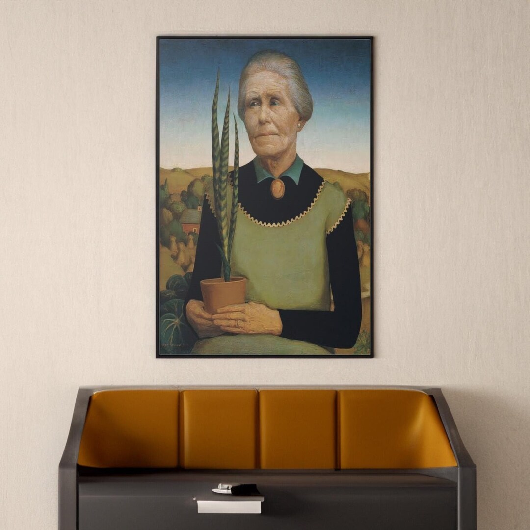 Grant Wood Woman With Plants Canvas Wall Art Reproduction, American ...