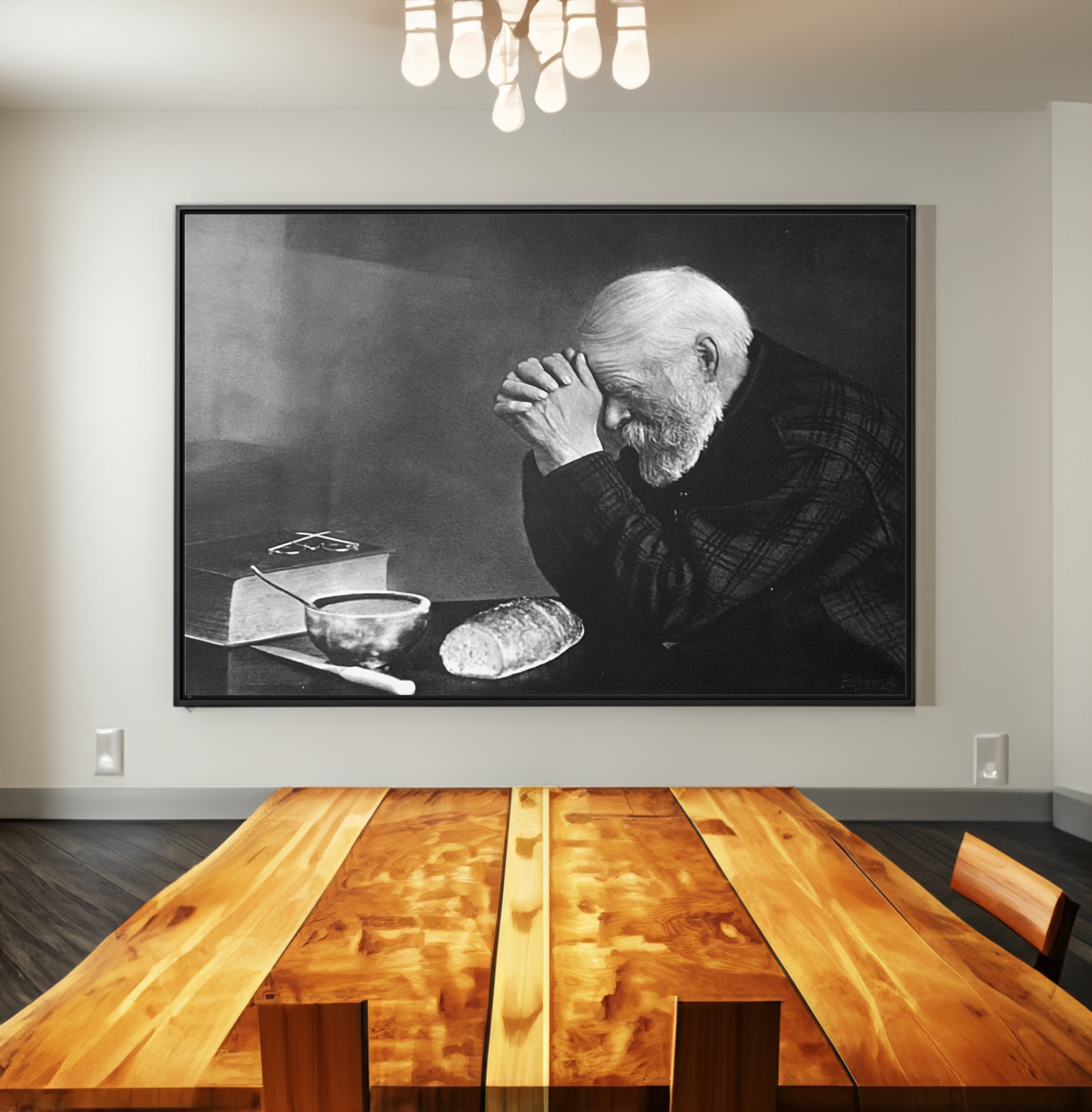 Painting Of Old Man Praying Over Bread