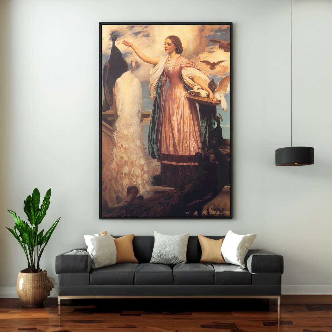 A Girl Feeding Peacocks by Frederic Leighton Canvas Wall Art ...