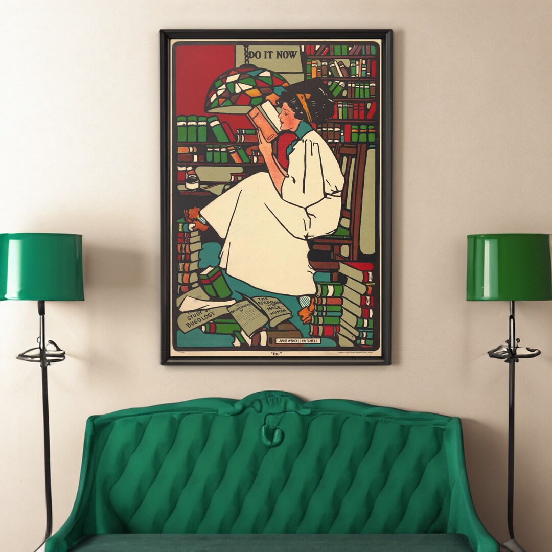 Sadie Wendell Mitchell Art Print: Vintage Cosy Girl Reading Painting - Etsy