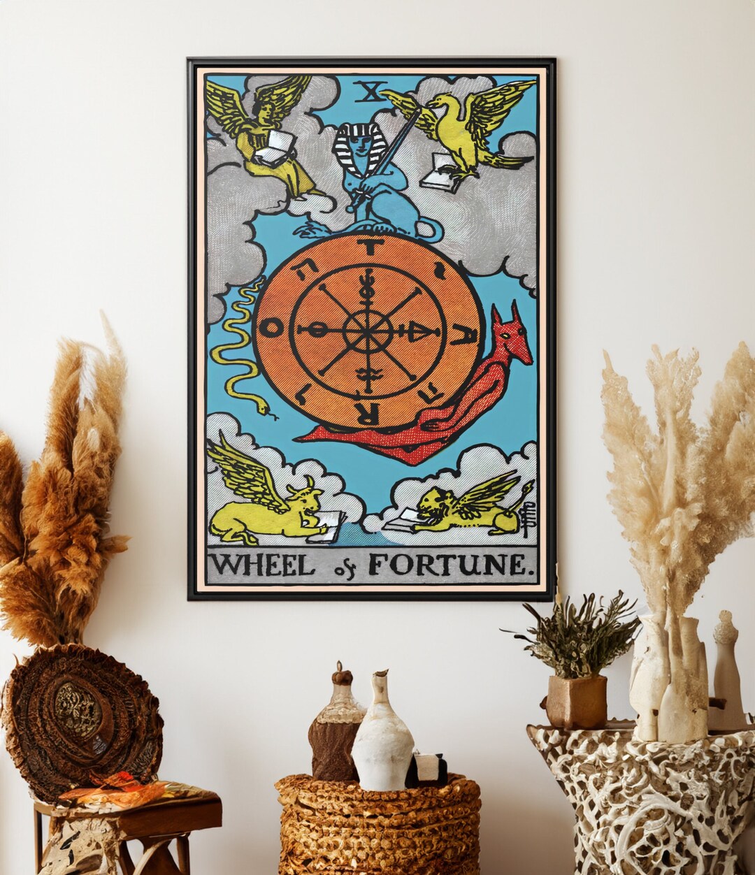 Wheel of Fortune Tarot Card Canvas Wall Art Reproduction, Tarot Poster ...