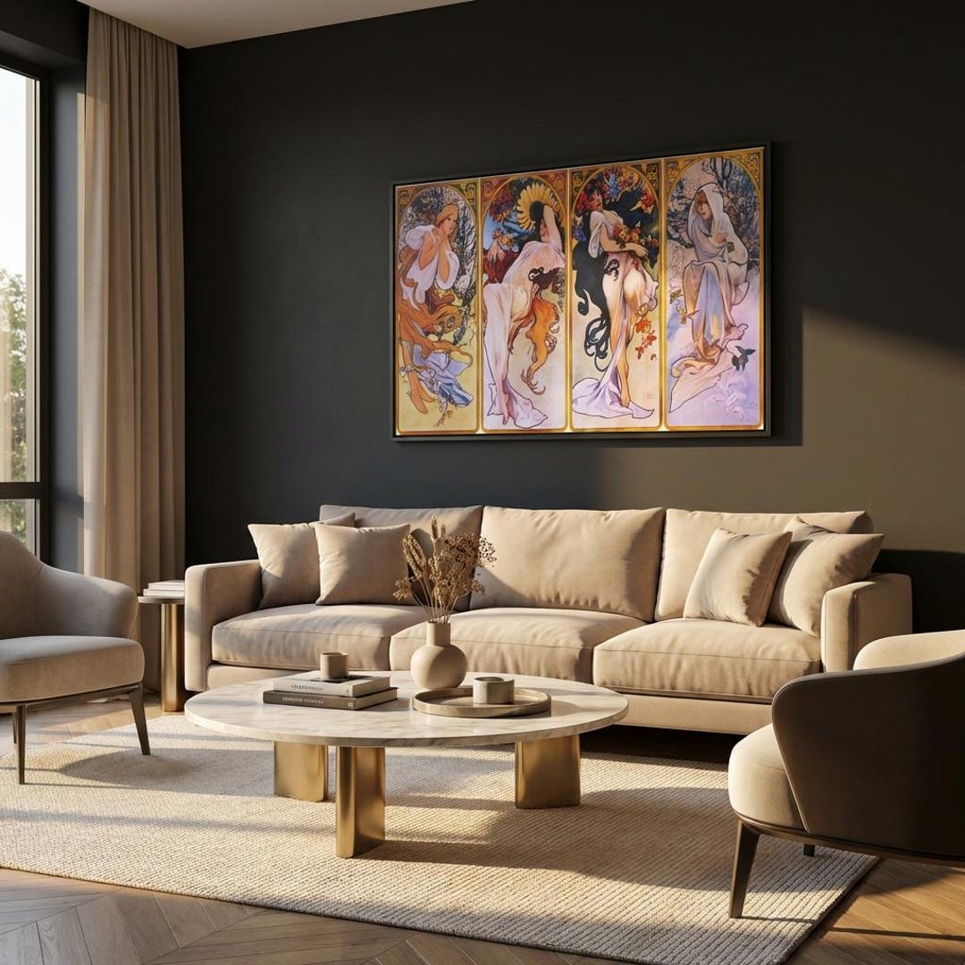 Alphonse Mucha Four Seasons Art Nouveau Canvas Print: Vintage Wall ...