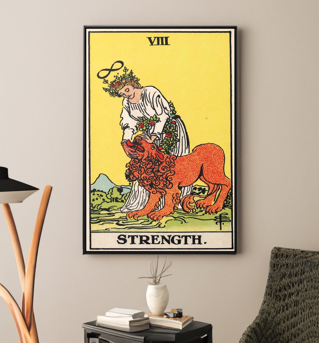 The Strength Tarot Card Canvas Wall Art Reproduction, Tarot Poster ...