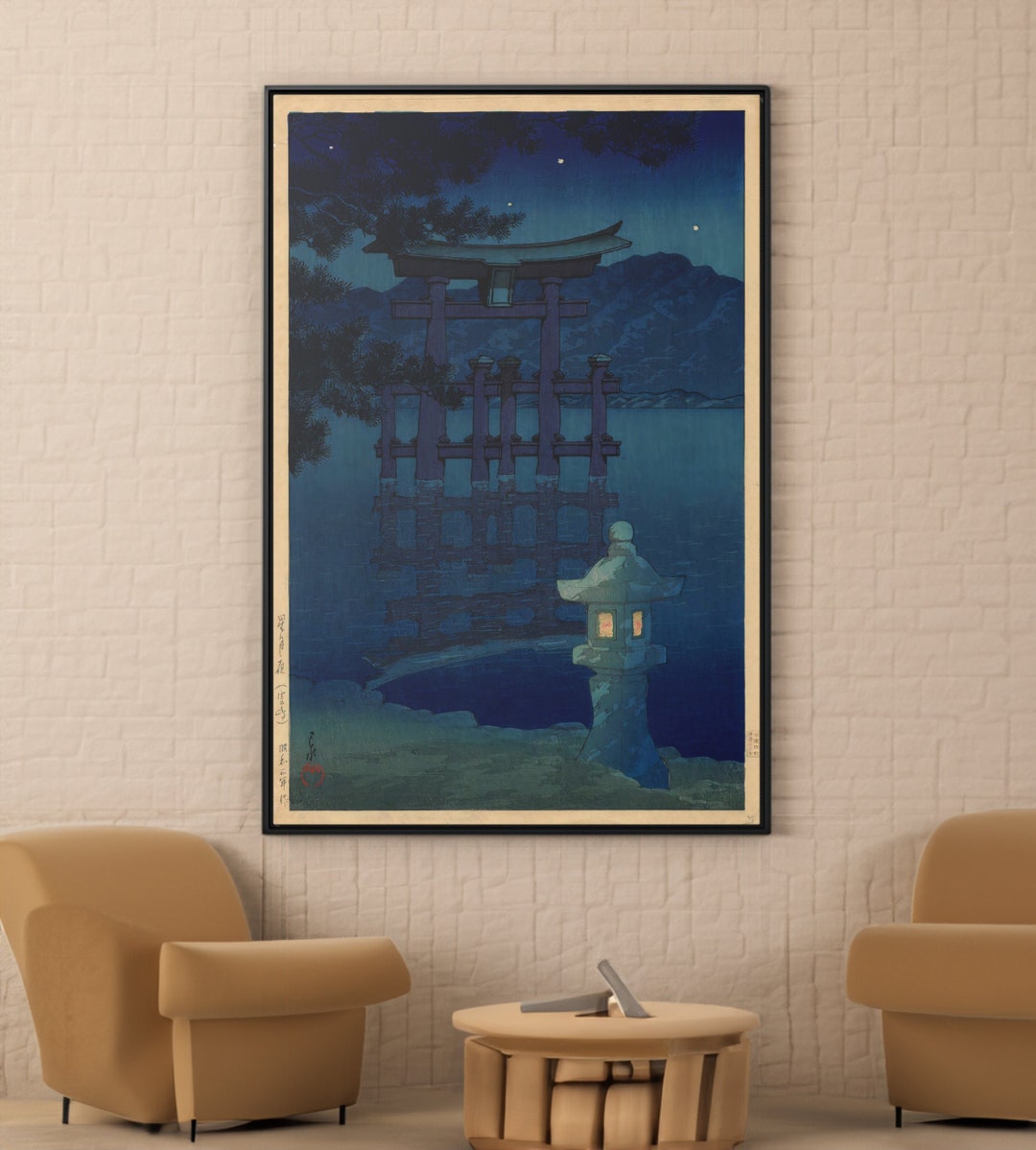 Hasui Kawase Starry Night Shrine Canvas Wall Art Reproduction, Japanese ...