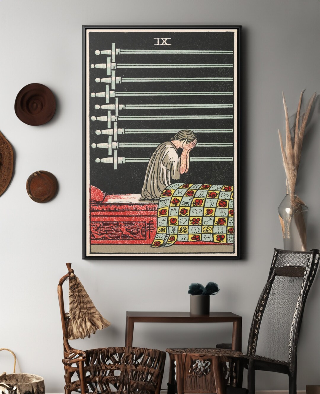 Nine of Swords Tarot Card Canvas Wall Art Reproduction, Psychic ...