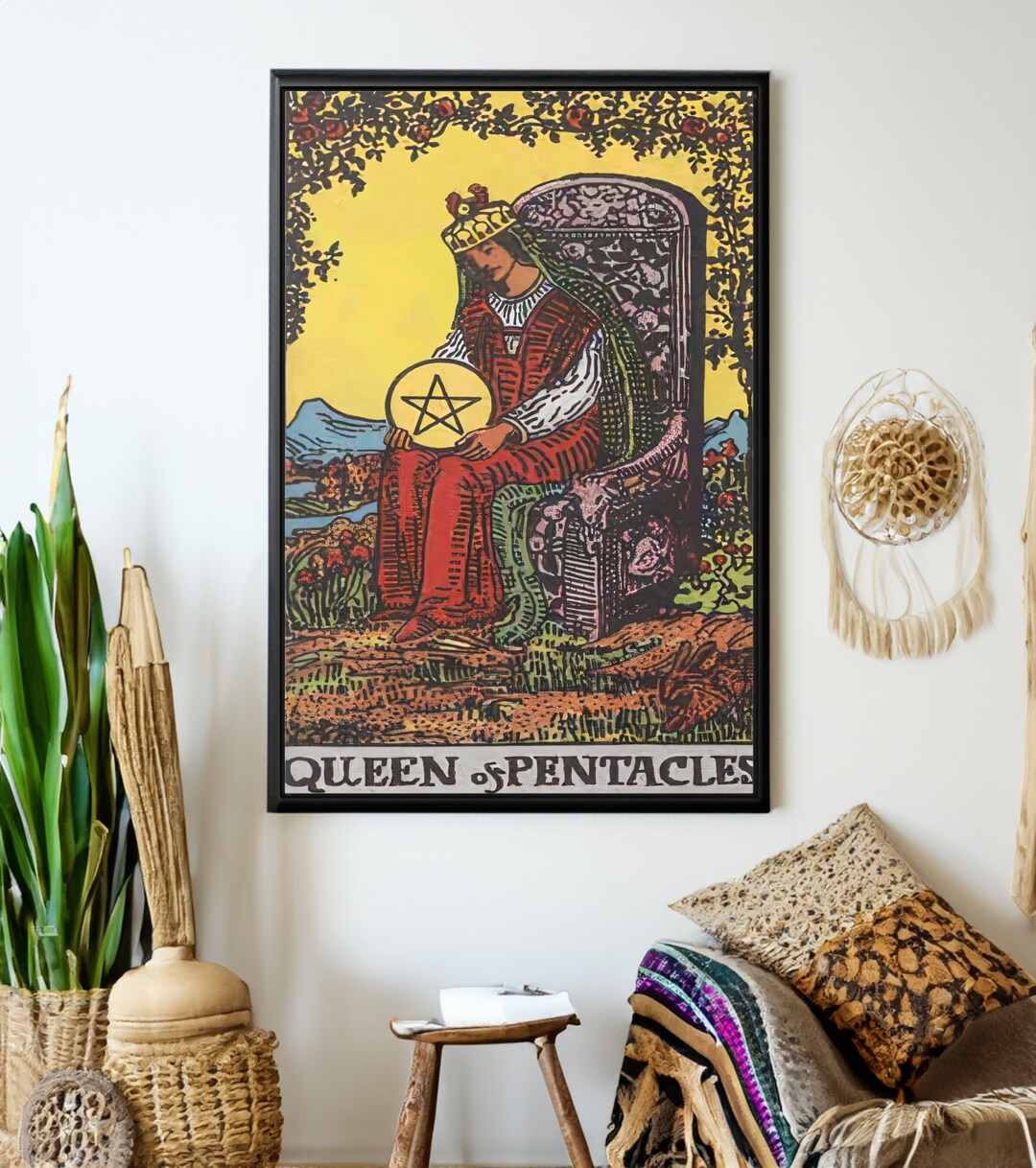 Queen of Pentacles Tarot Card Canvas Wall Art Reproduction, Psychic ...