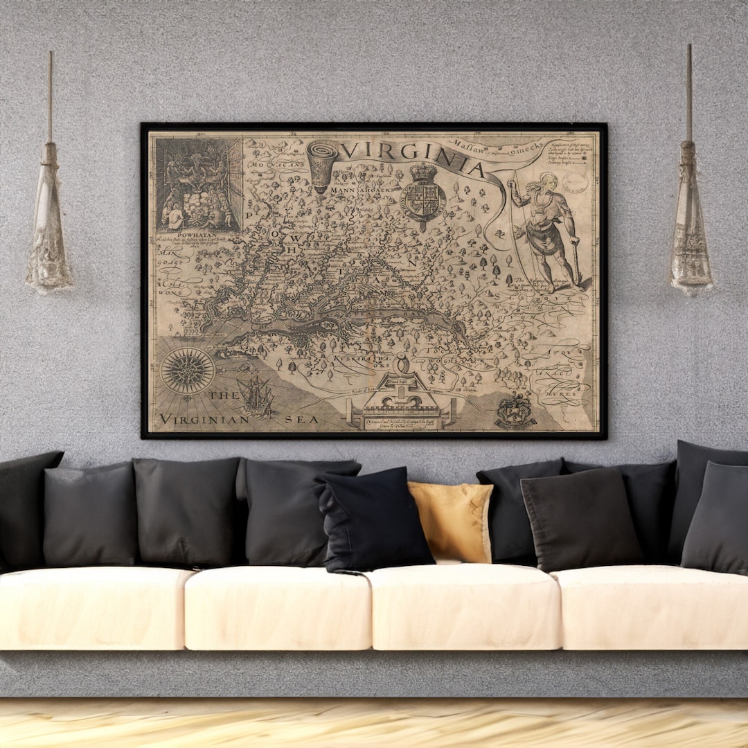 Captain John Smith Map of Virginia Canvas/poster Wall Art Reproduction ...