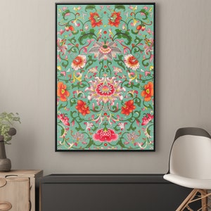 Chinese Floral Pattern Canvas/poster Wall Art Reproduction, Folk Art ...