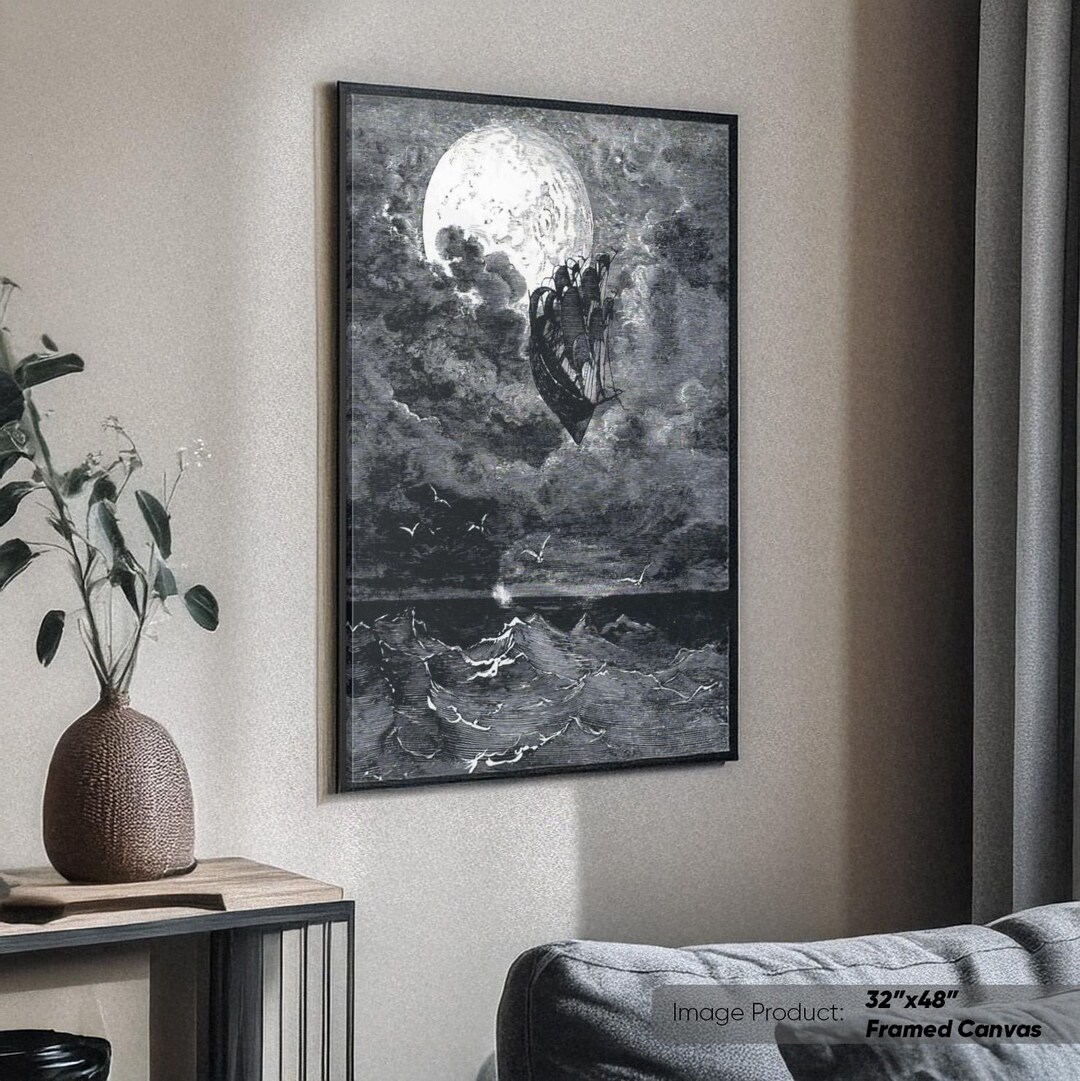 Gustave Dore Art Print: A Voyage to the Moon Poster, Black and White ...