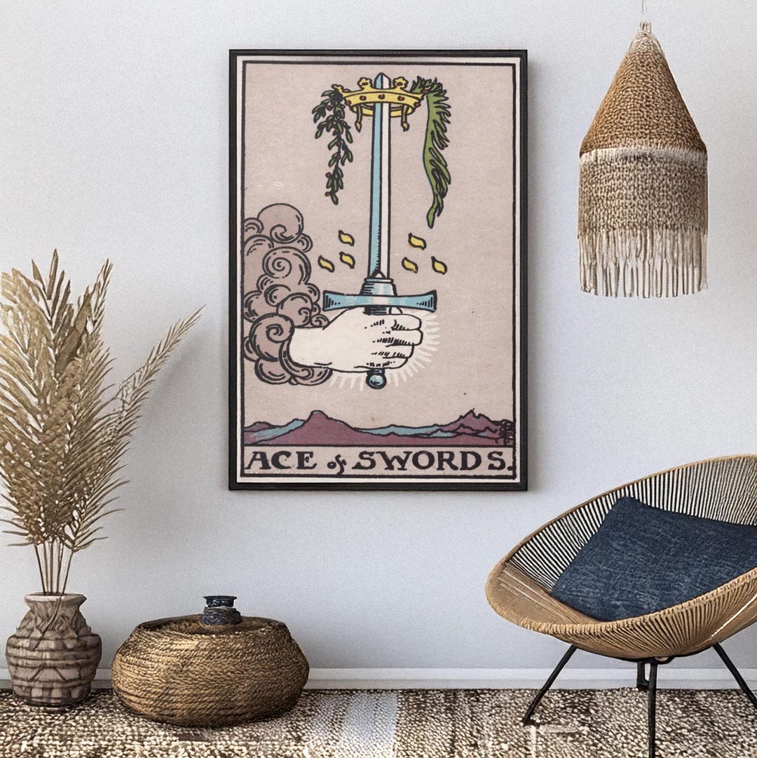 Ace of Swords Tarot Card Canvas/poster Wall Art Reproduction, Boho ...
