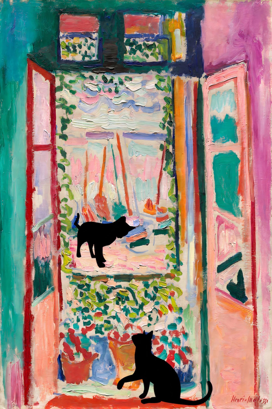 Henri Matisse Open Window With Cat Canvas/poster Wall Art, Altered Painting Print, Famous Art ...