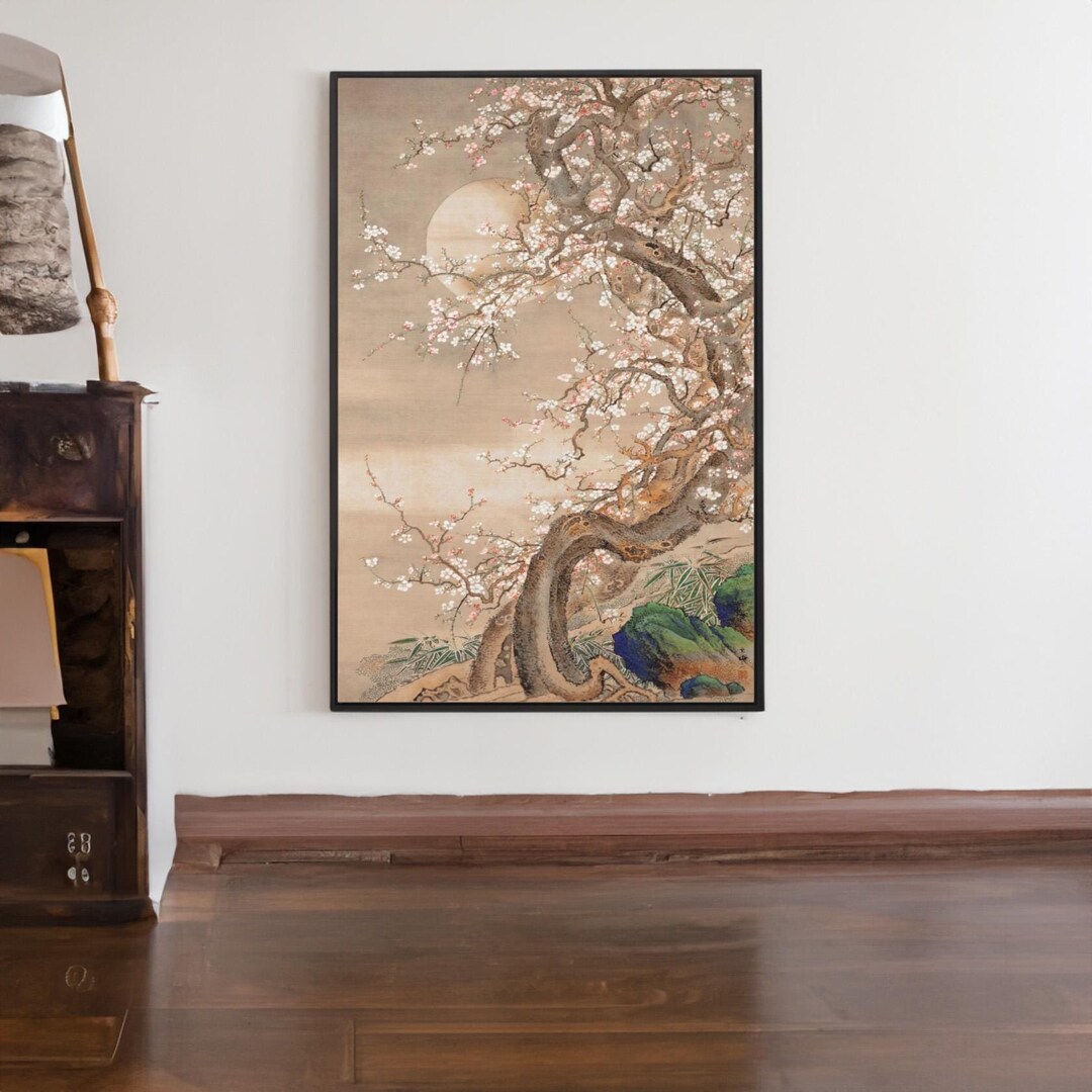 Japanese Plum Blossoms in Moonlight Canvas/poster Wall Art, Japan Print ...