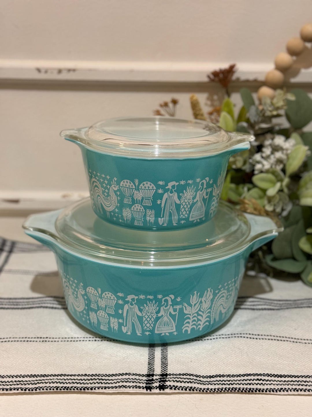 Vintage Amish Butterprint Pyrex Casserole Set/475-b 2 1/2 QT & 470-C 1 ...