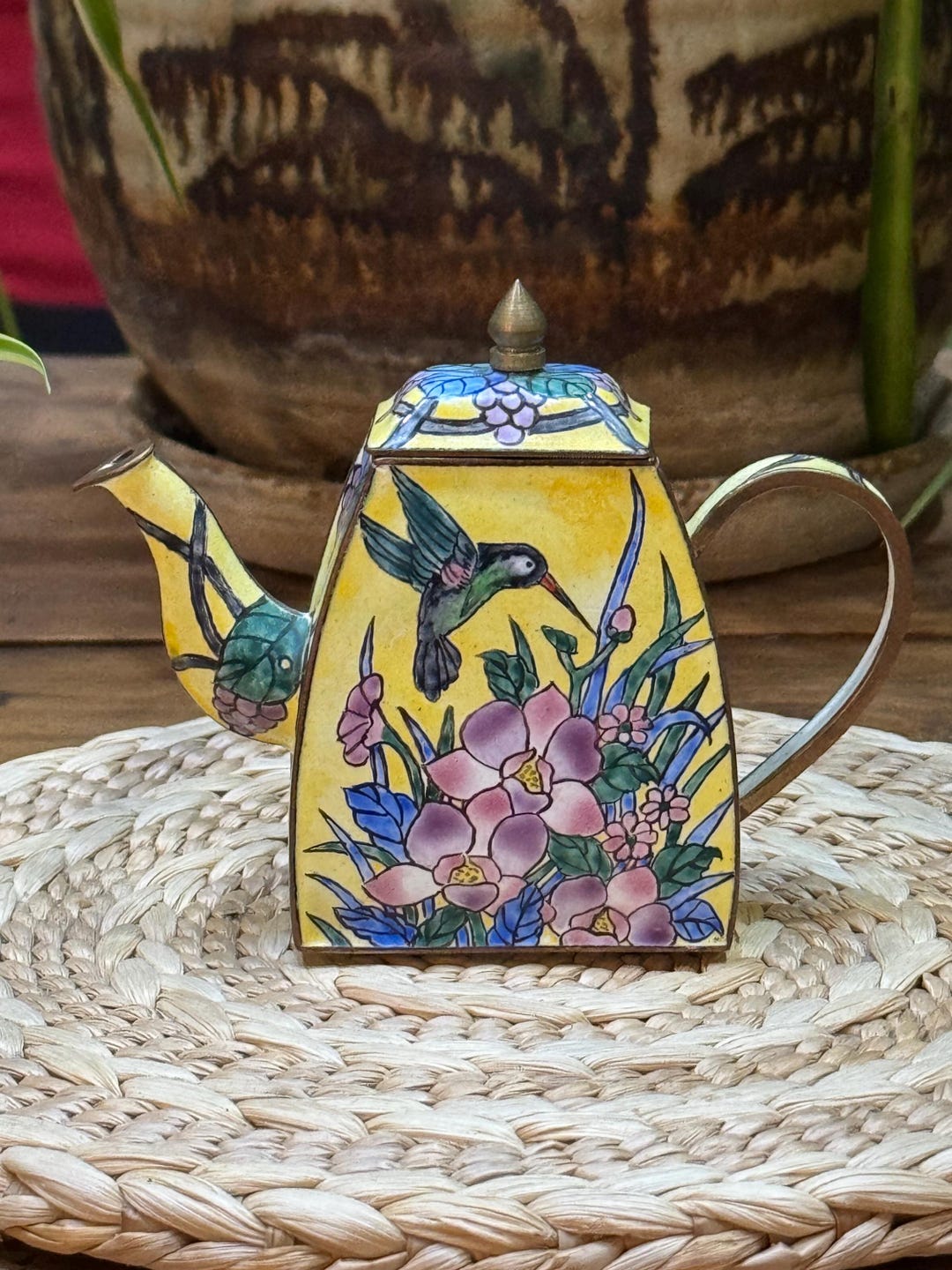 Kelvin Chen Miniture Enamel Teapot/ Hand Painted Hummingbird - Etsy