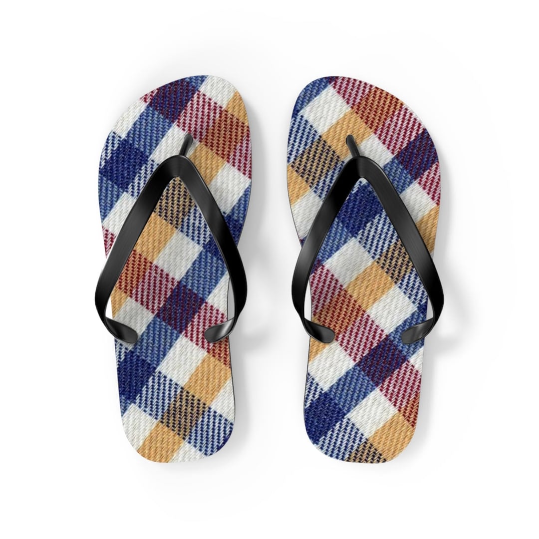 Flip Flops Wide Plaid With Woven Texture Graphic - Etsy