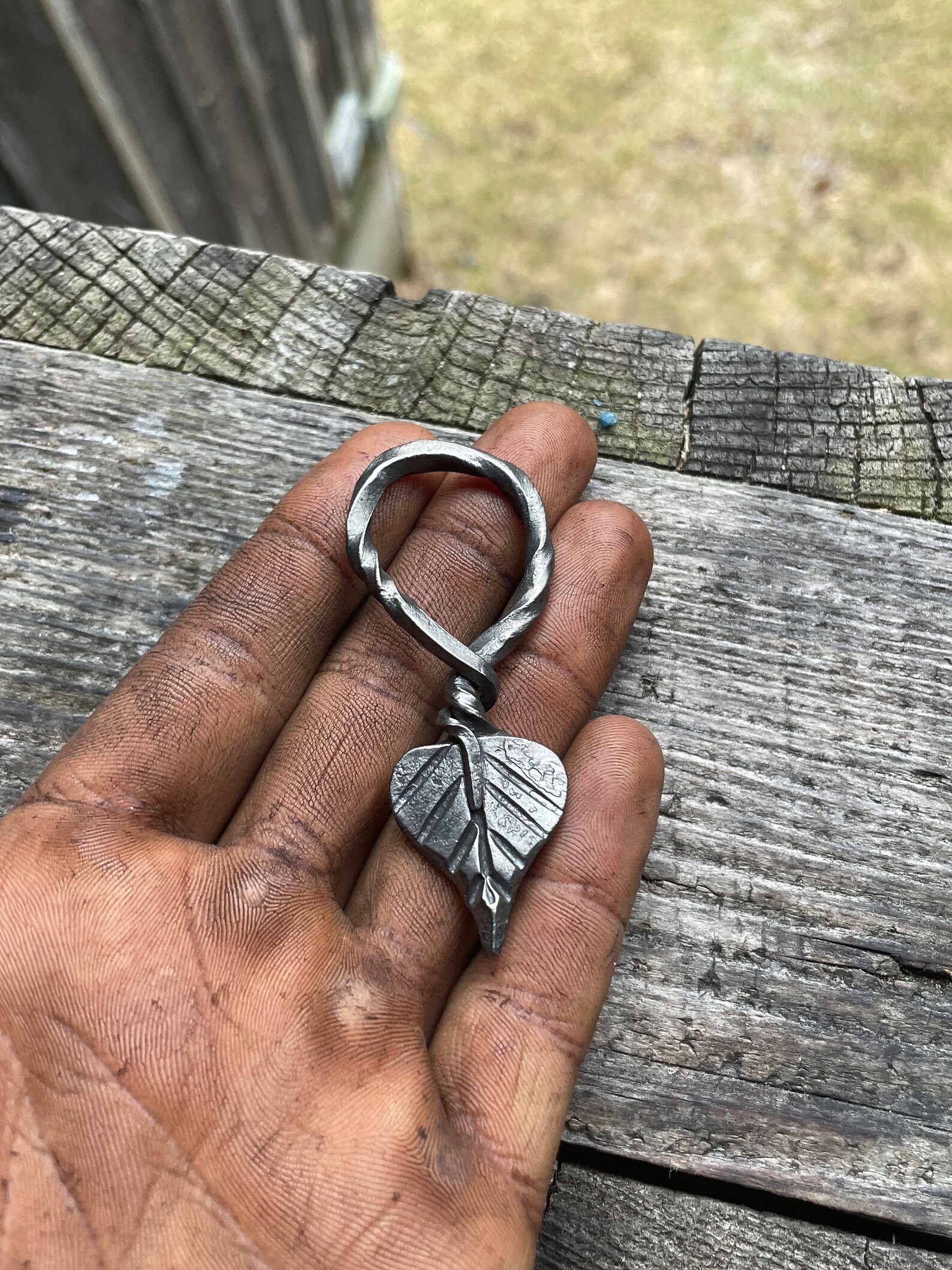 Hand Forged Decorative Leaf Key Chain Metal Keychain - Etsy