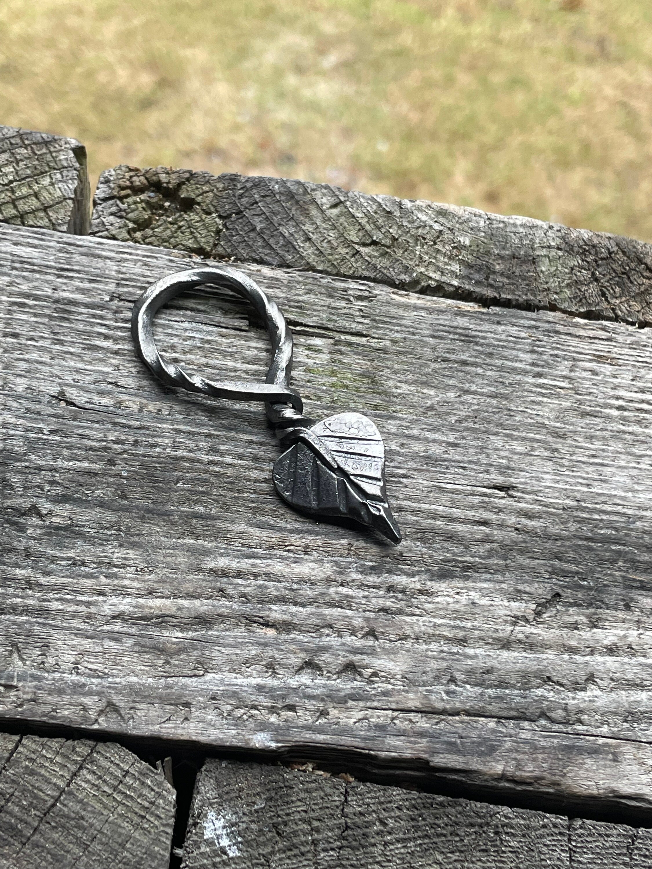 Hand Forged Decorative Leaf Key Chain Metal Keychain - Etsy