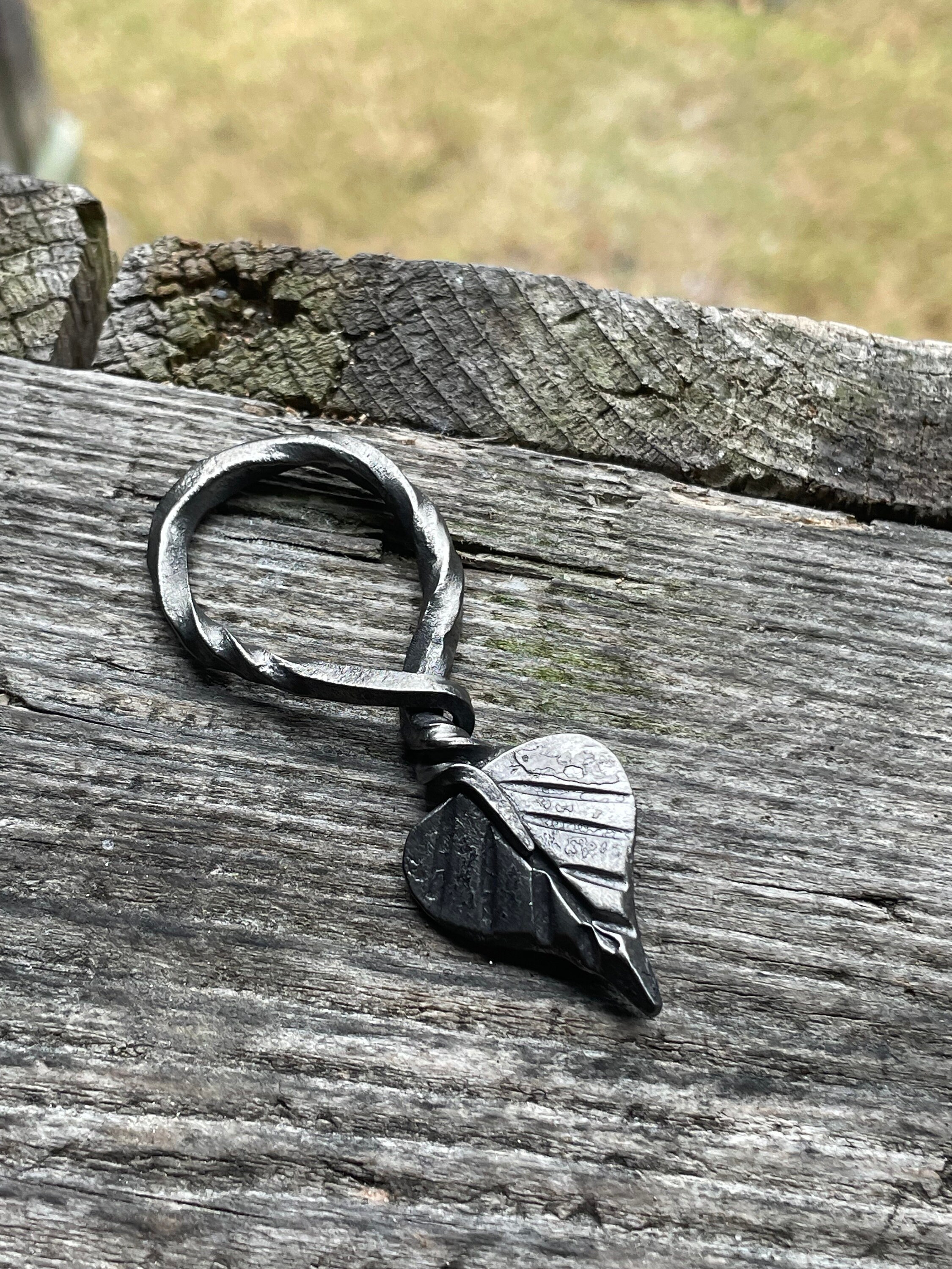 Hand Forged Decorative Leaf Key Chain Metal Keychain - Etsy