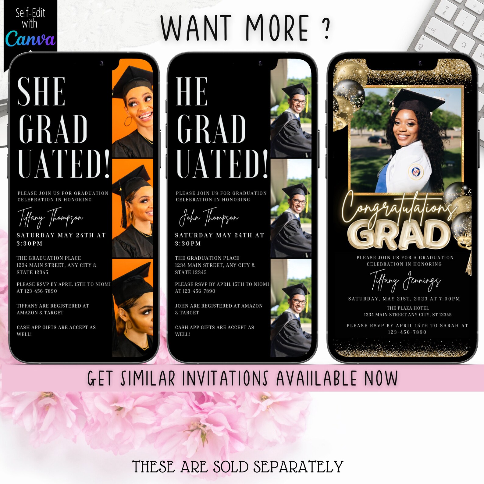 Digital Sibling Graduation Invitation, Electronic Double Graduation ...