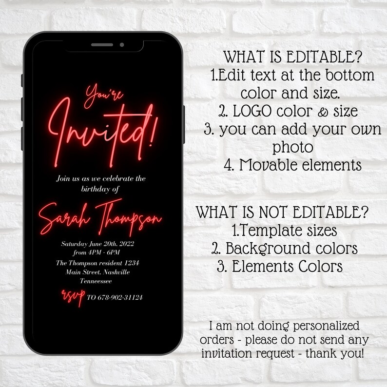 Digital Red Birthday Party Invitation, Editable Template, Any Age ...