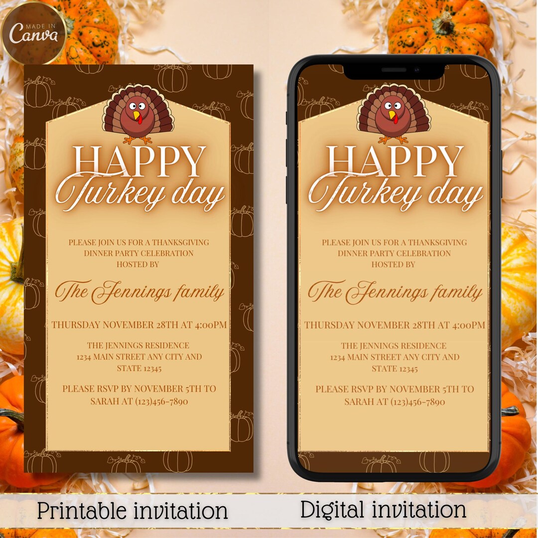 Digital Funny Thanksgiving Invitation, Electronic Happy Turkey Day Text ...