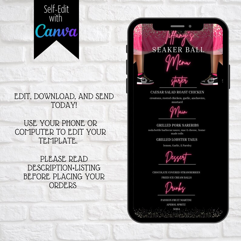 Printable Sneaker Ball Menu Card Sneaker Gala Dinner and - Etsy