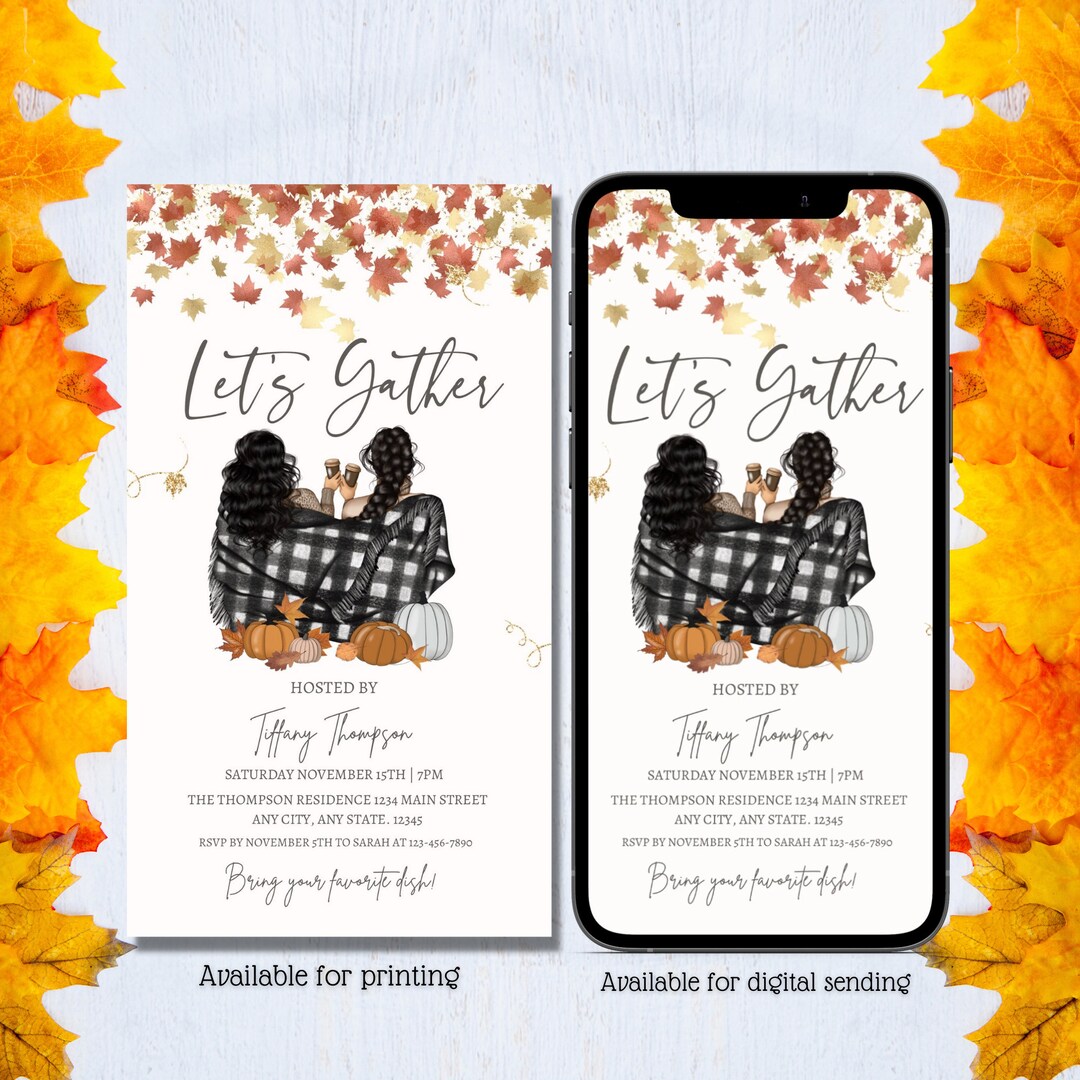 Digital Let's Gather Invitation, Thanksgiving Dinner Invite ...