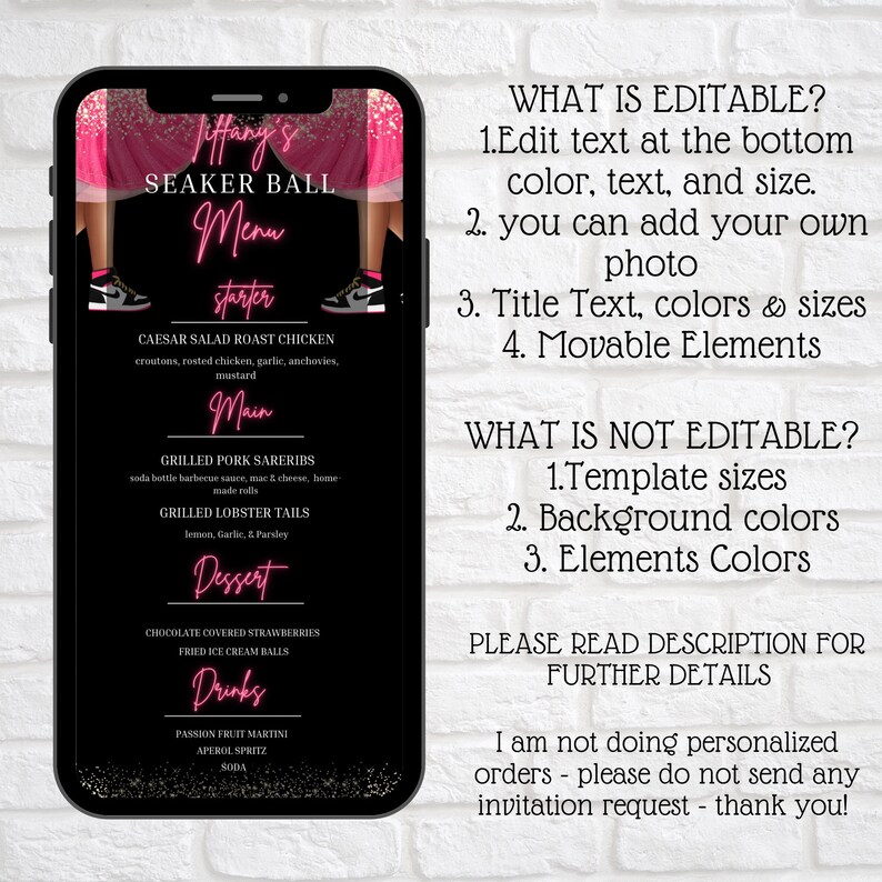 Printable Sneaker Ball Menu Card Sneaker Gala Dinner and - Etsy