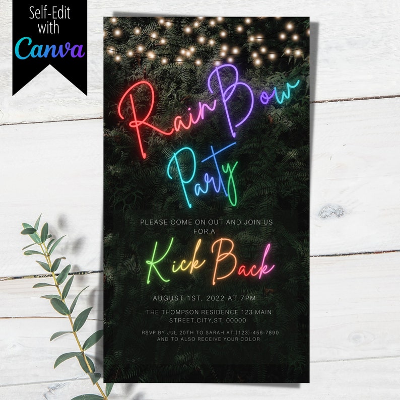 Rainbow Colorful Kickback Digital Invitation, Electronic Template, Any ...