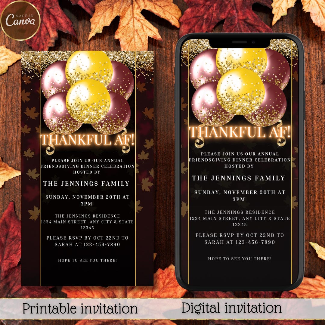 Digital Funny Thankful AF Friendsgiving Invitation, Electronic ...