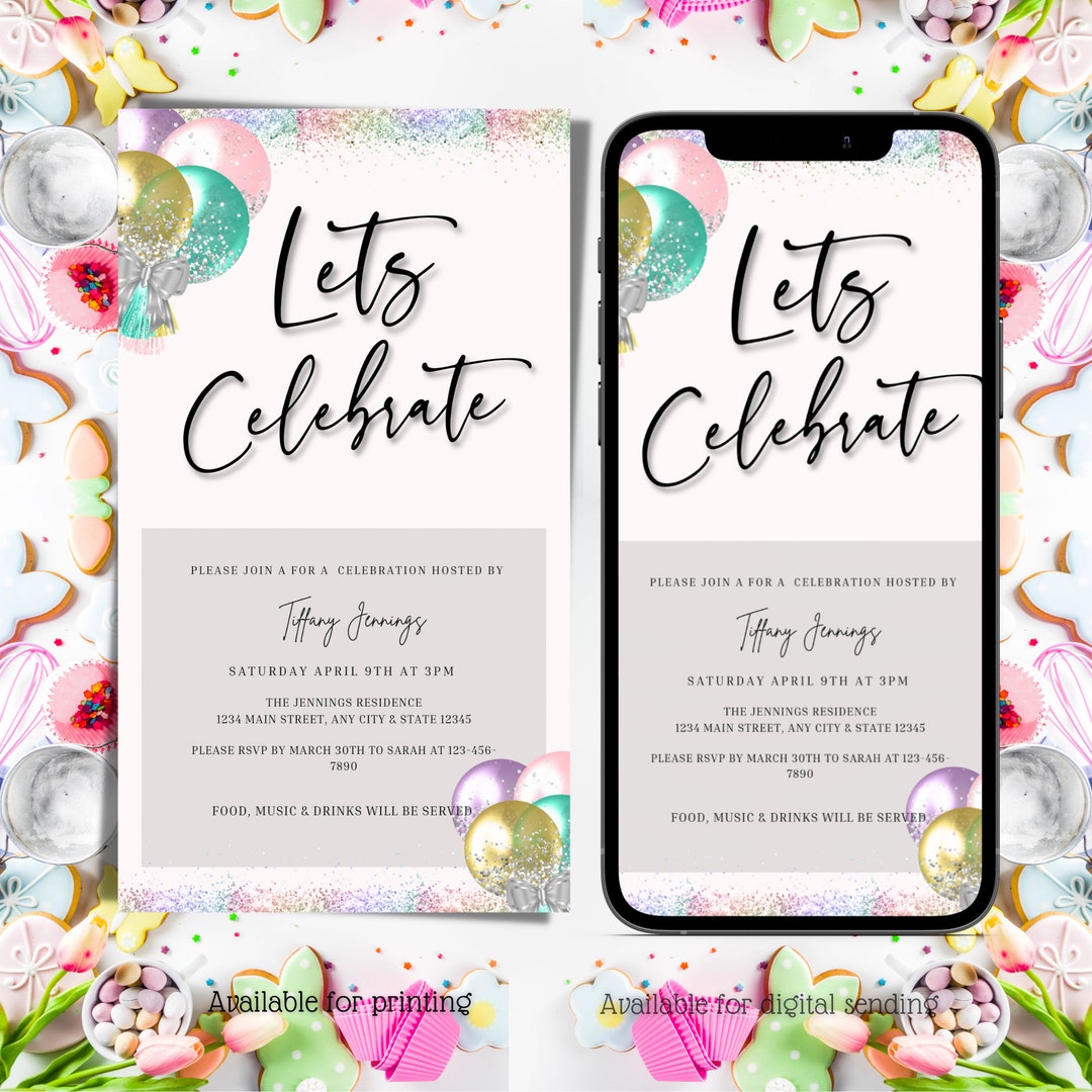 Let's Celebrate Digital Party Invitation, Electronic Invite, Spring ...