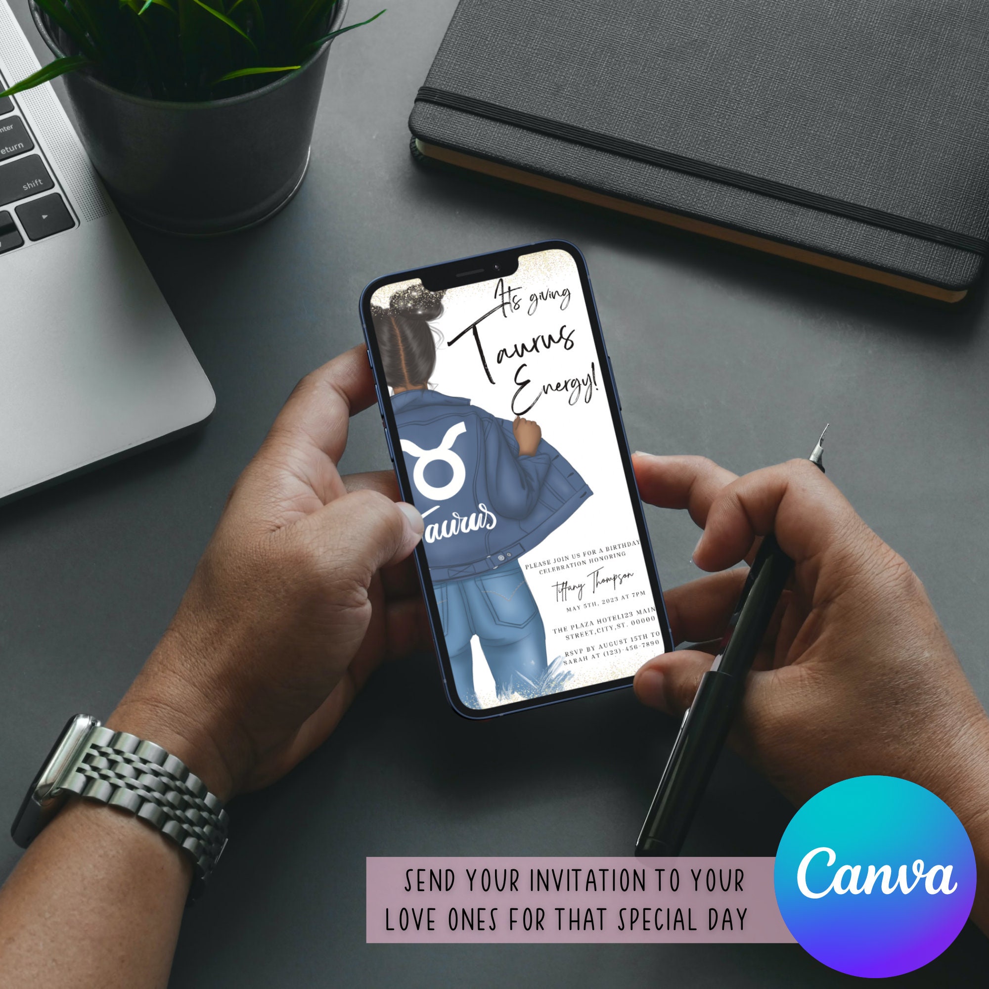 Digital Taurus Birthday Invitation Electronic Birthday - Etsy