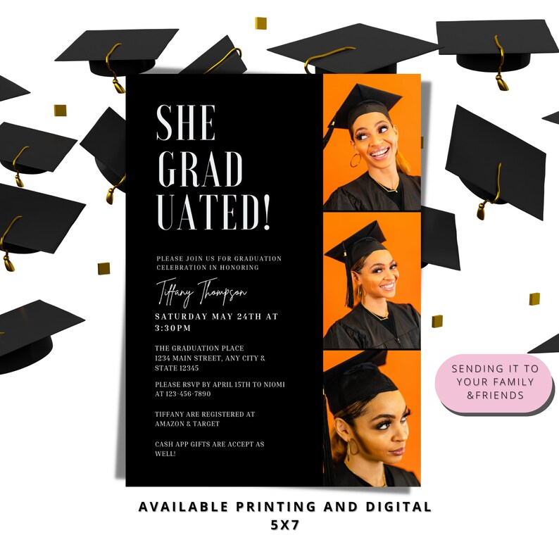 Printable Graduation Invitation, Electronic She Graduated Printable ...