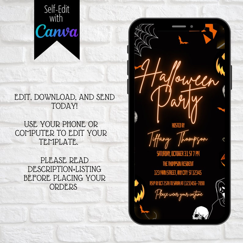Digital Halloween Party Invitation, Spooky Halloween, Any Age Halloween ...