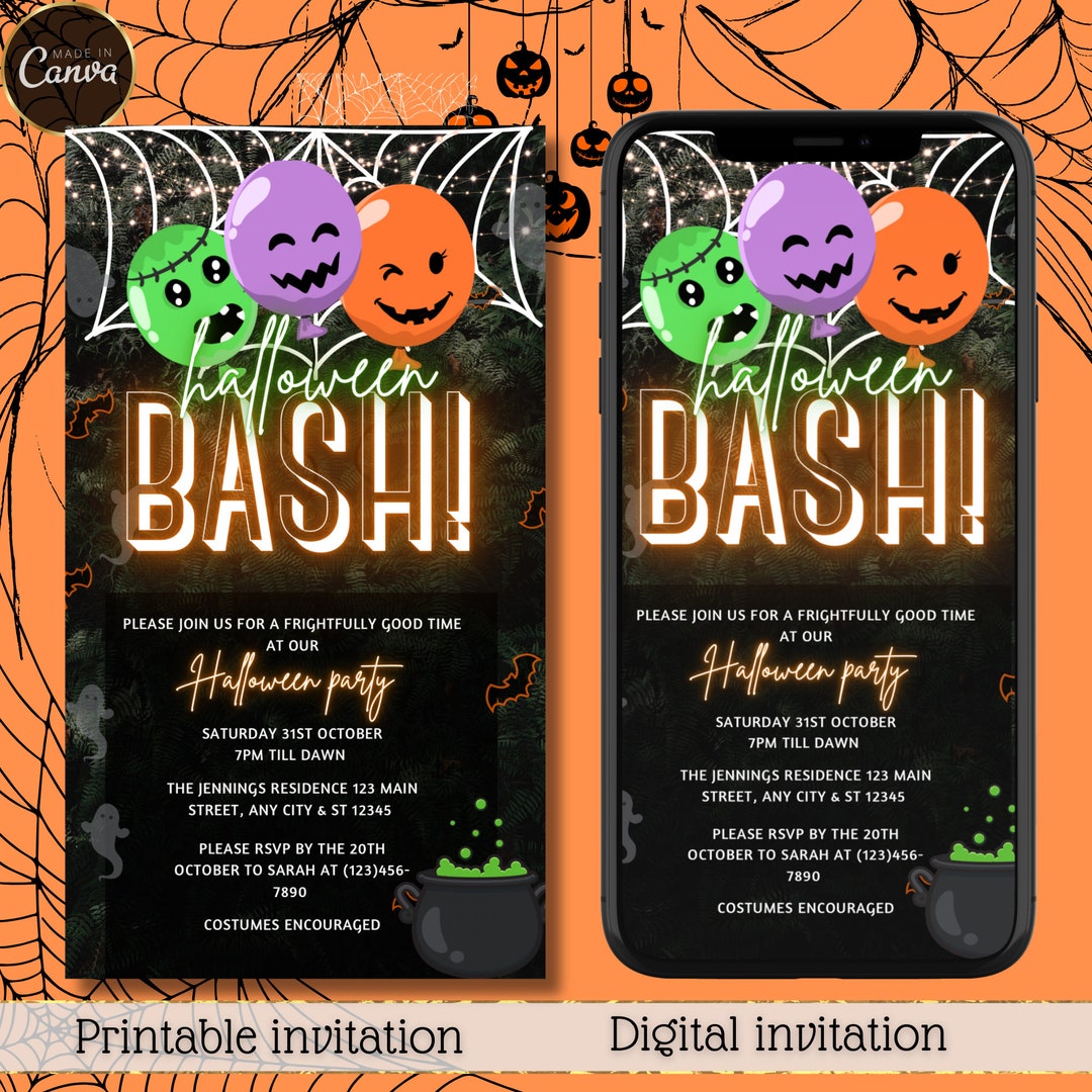 Digital Halloween Bash Party Invitation, Electronic Phone Text Message ...