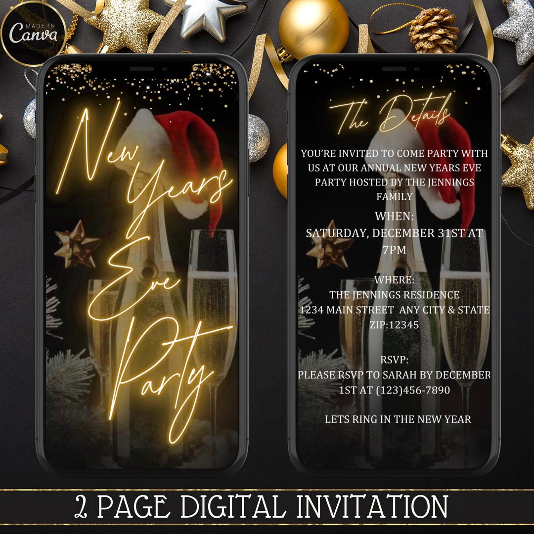 Digital New Year’s Eve Party Invitation – Electronic Evite, Champagne ...