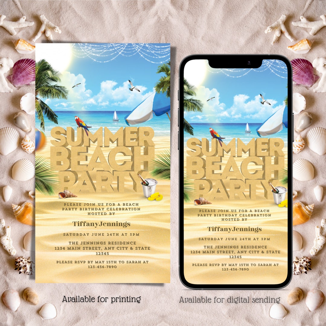 Digital Summer Beach Party Invitation, Electronic Tropical Text Message ...