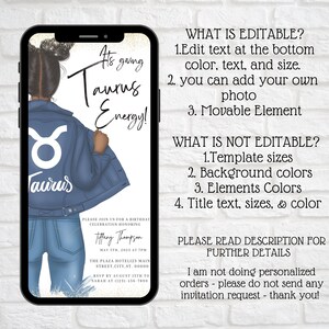 Digital Taurus Birthday Invitation, Electronic Birthday Invite, Taurus ...