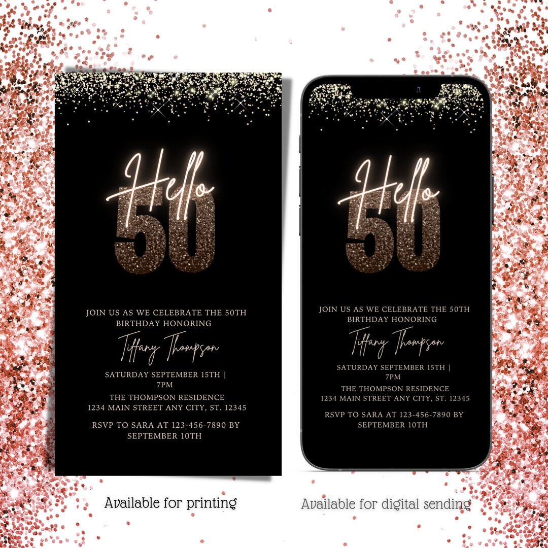 Digital Hello 50th Birthday Invitation, Electronic Party Invite ...