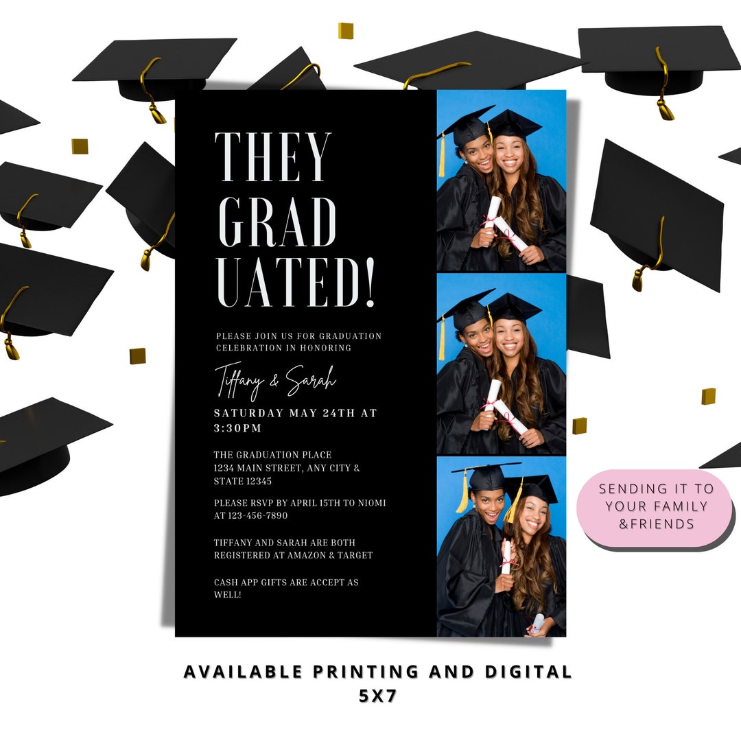 Digital Siblings Graduation Invitation, Electronic Double Graduation ...