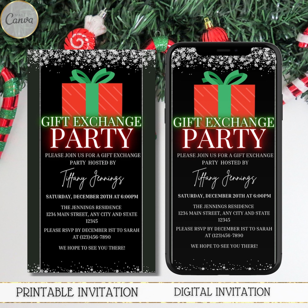 Digital Gift Exchange Party Invitation, Electronic Christmas Party ...