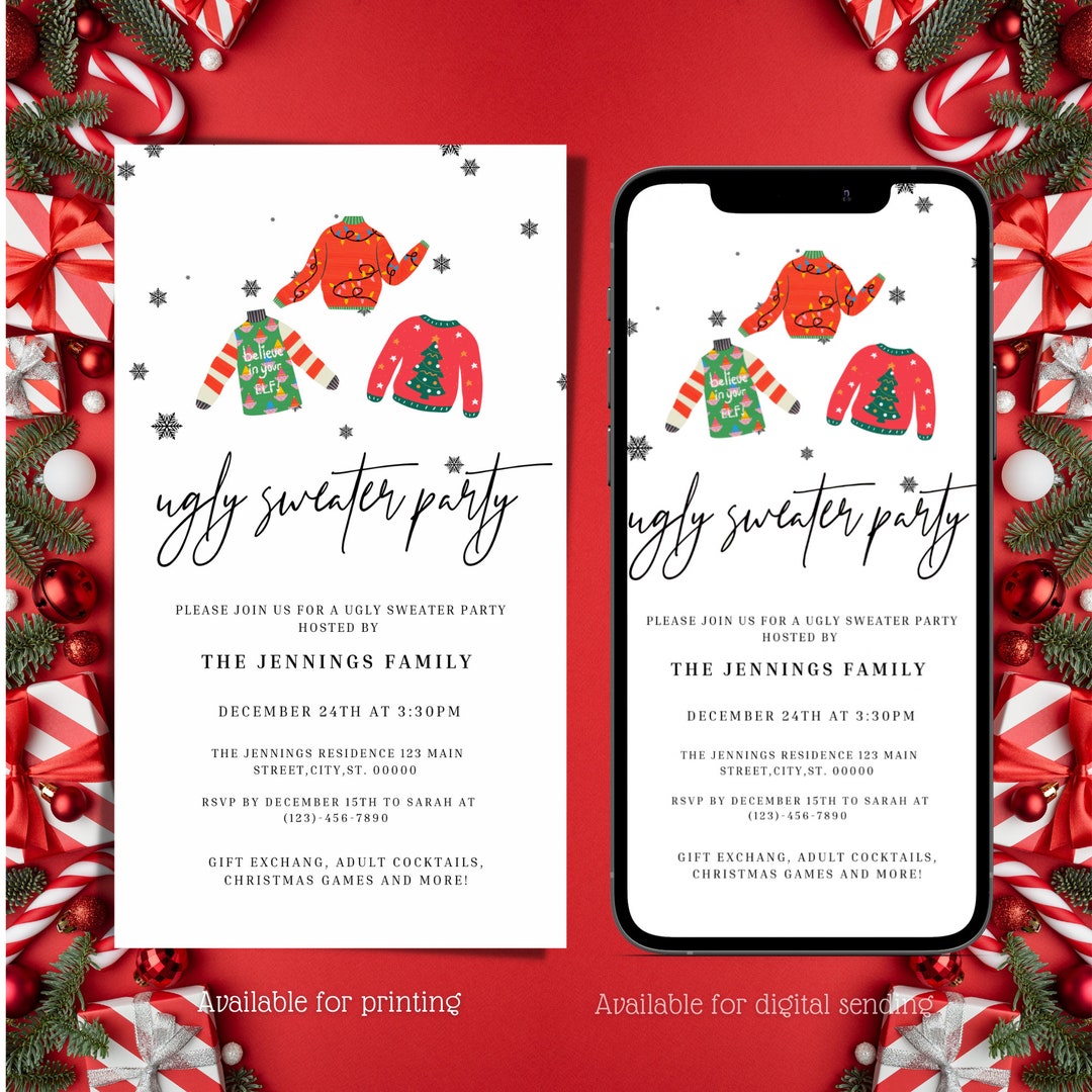 Electronic Ugly Sweater Holiday Invitation, Digital Ugly Sweater Annual ...